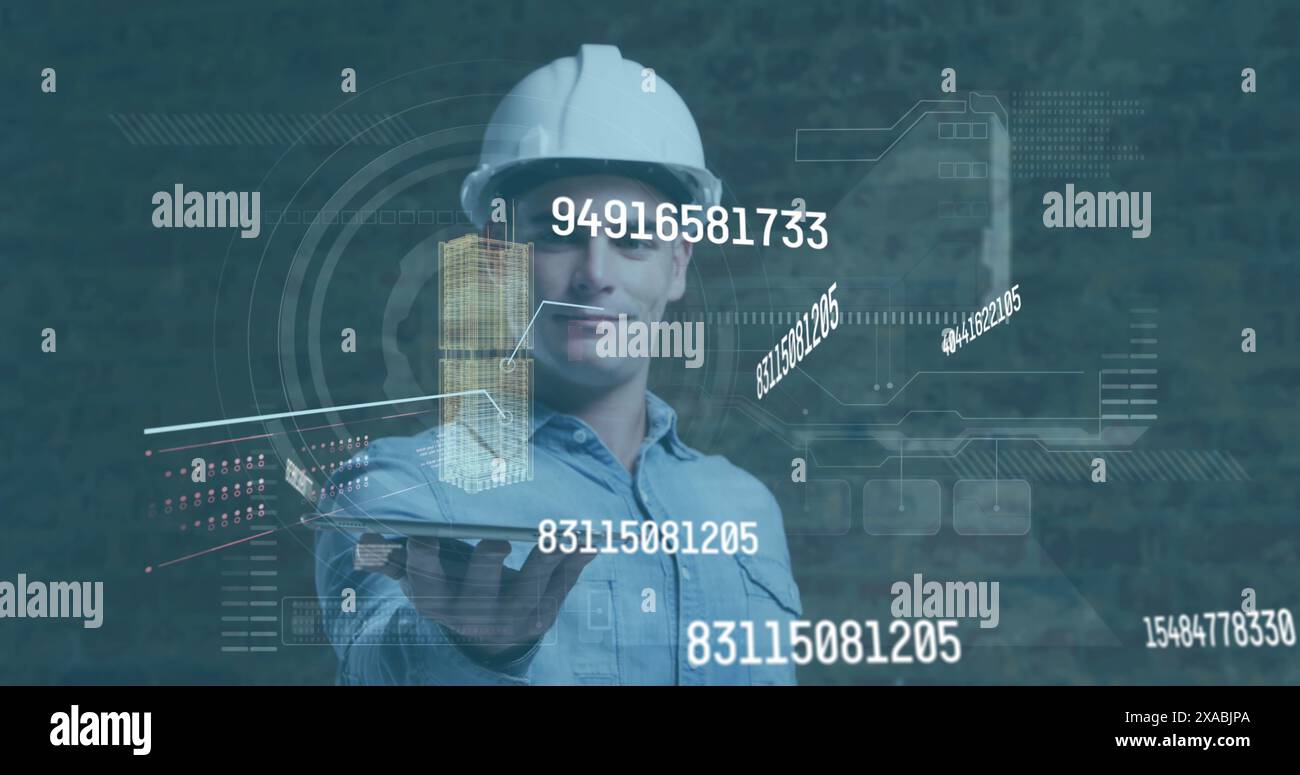 Image of numbers changing and data processing over male worker Stock ...