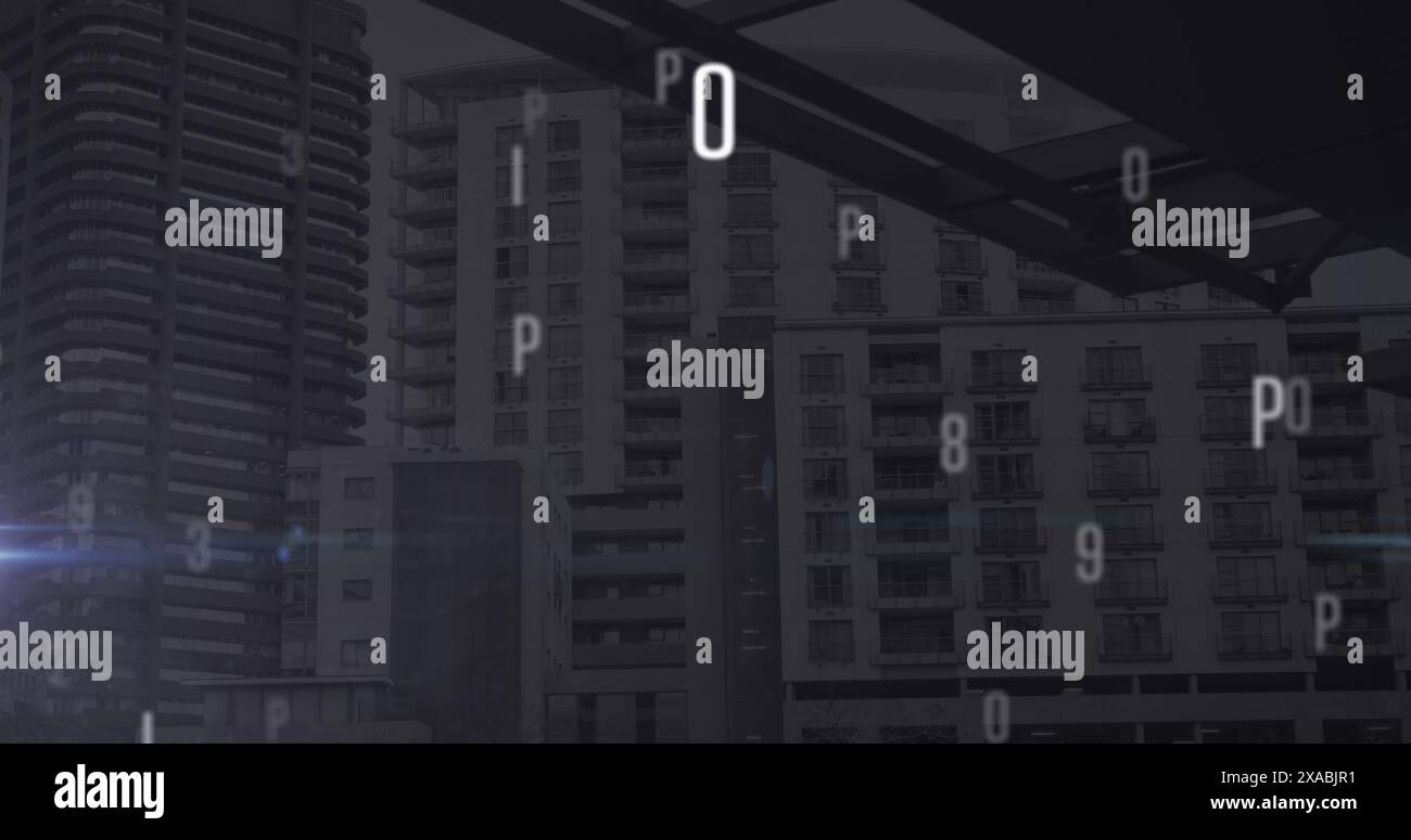 Image of falling numbers over cityscape Stock Photo - Alamy