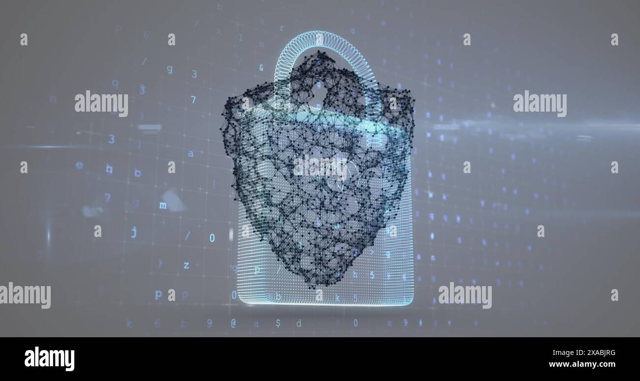Image of changing numbers and letters over online shield and security ...