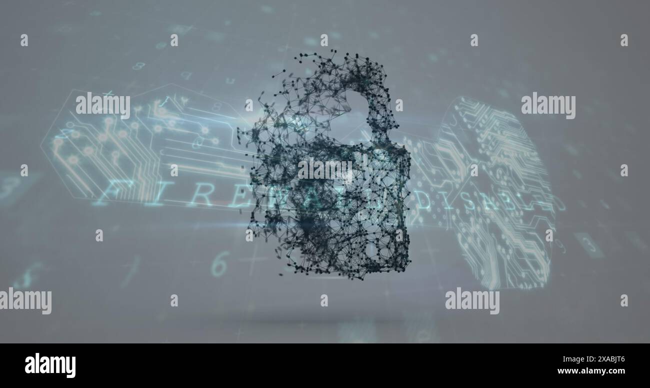 Image of changing numbers and letters over online security padlock Stock Photo - Alamy