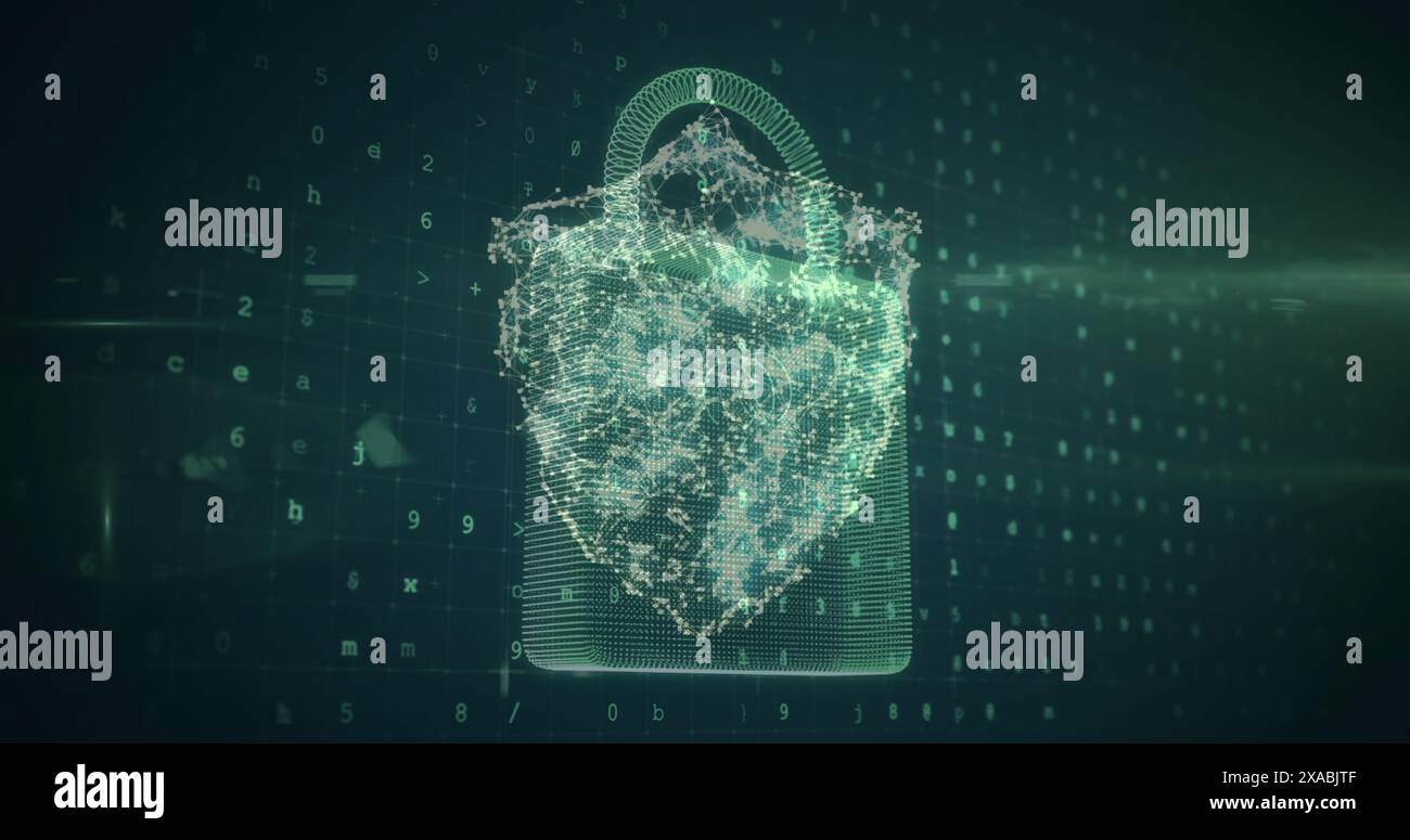 Image of changing numbers and letters over online cloud, shield and ...