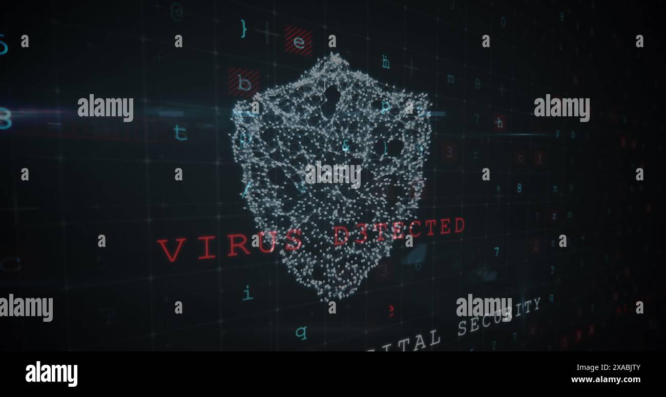 Image of changing numbers and letters over online security shield Stock ...