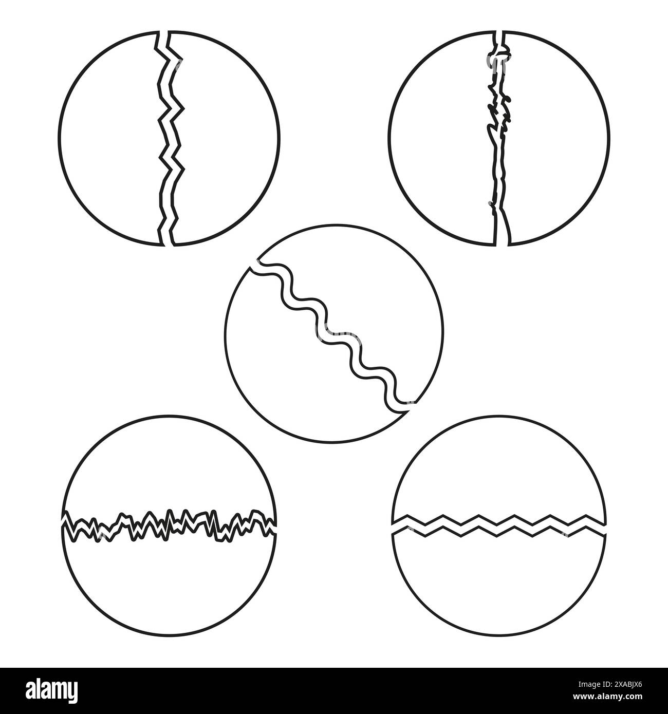 Cracked circle icons. Jagged, wavy, zigzag. Black outline vector ...