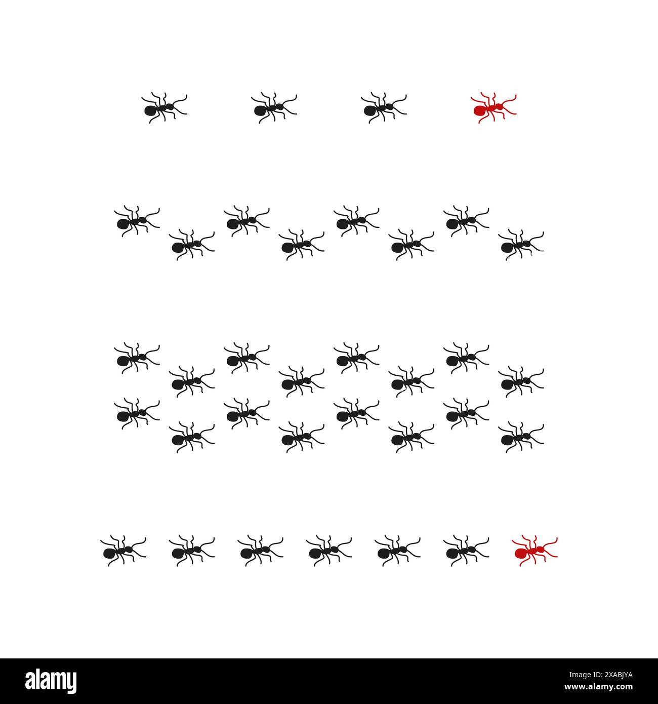 Ant icons set. Black ants with red accent. Minimalist design. Vector ...