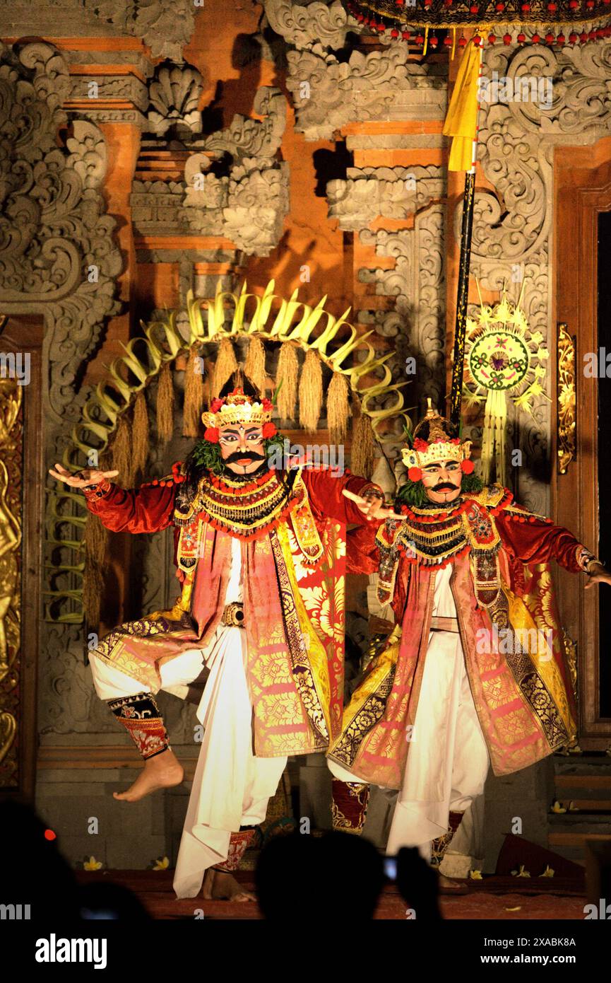 Performers during traditional Balinese legong and barong dance show at ...
