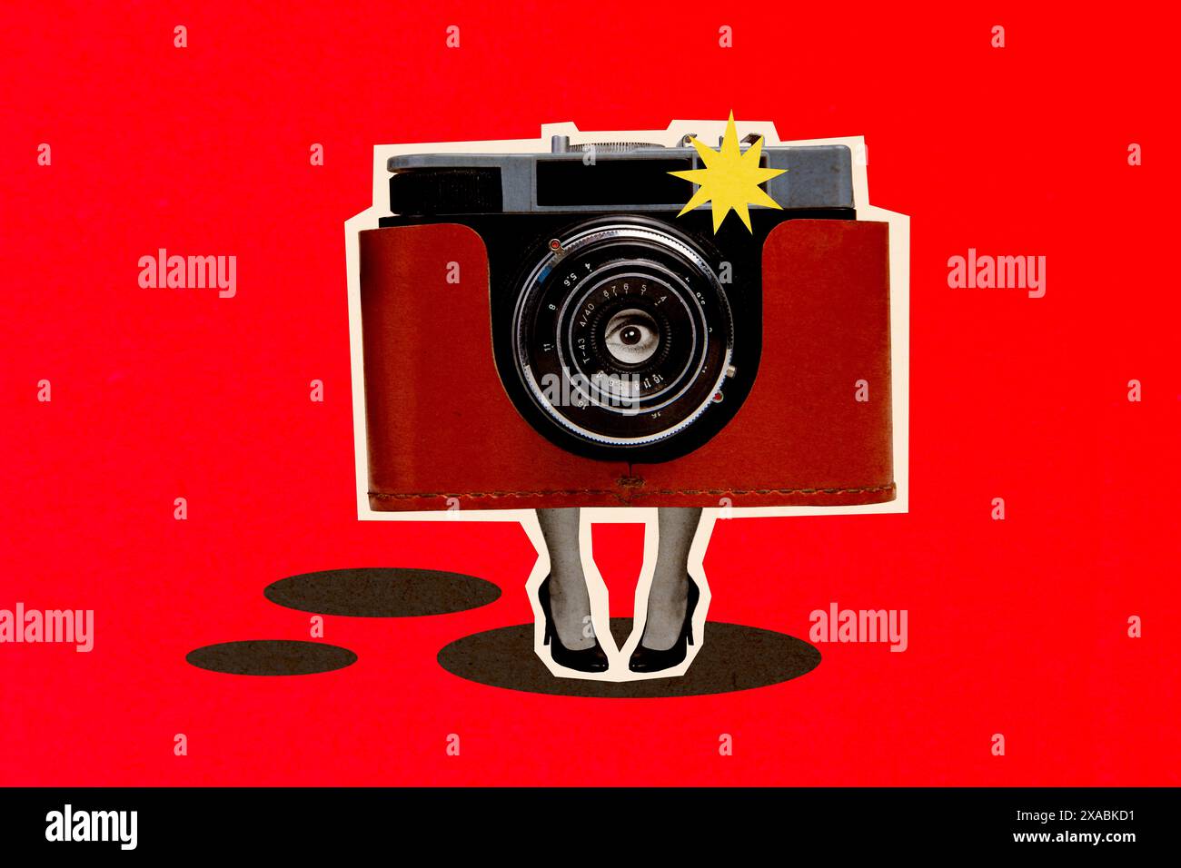 Composite collage image of retro vintage photo camera female legs eye ...