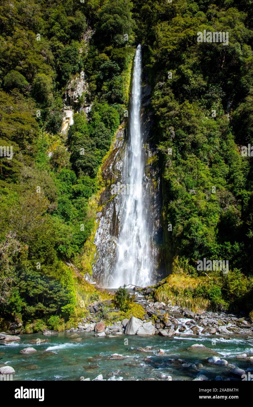 Thunder Creek Falls - New Zealand Stock Photo - Alamy