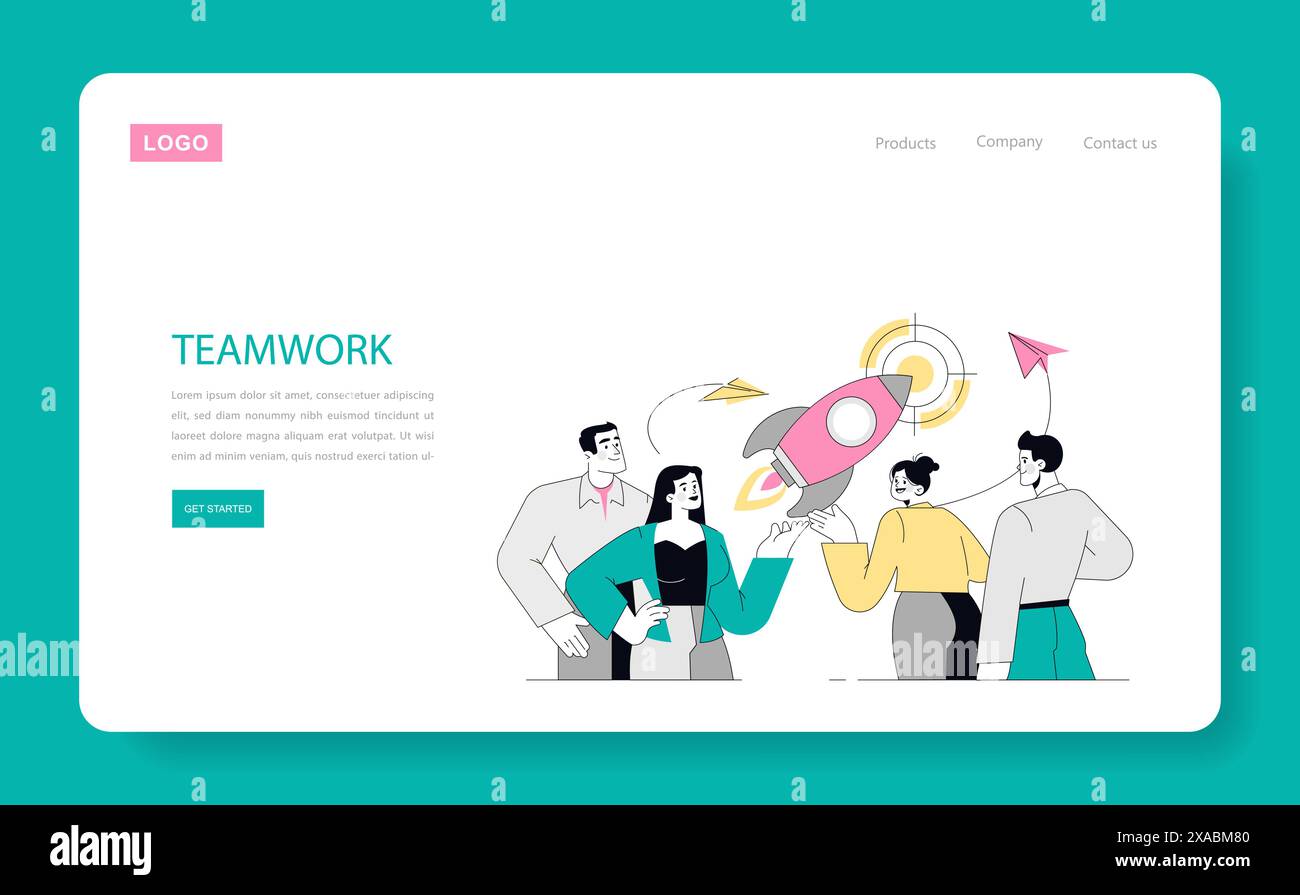 Teamwork concept. Illustration of a collaborative team launching a ...