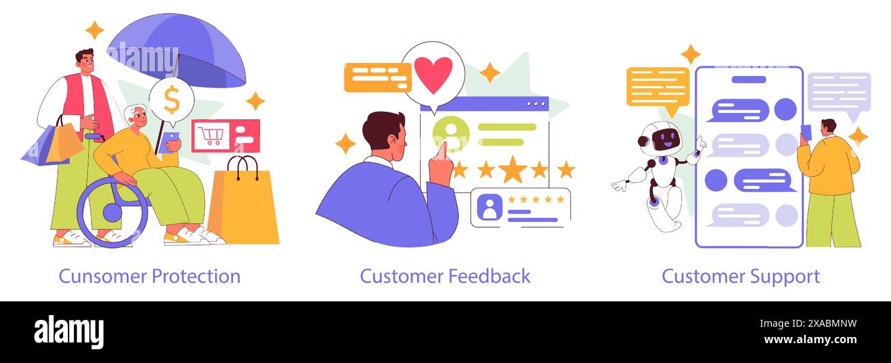 Customer Engagement set. Diverse experiences with consumer protection ...