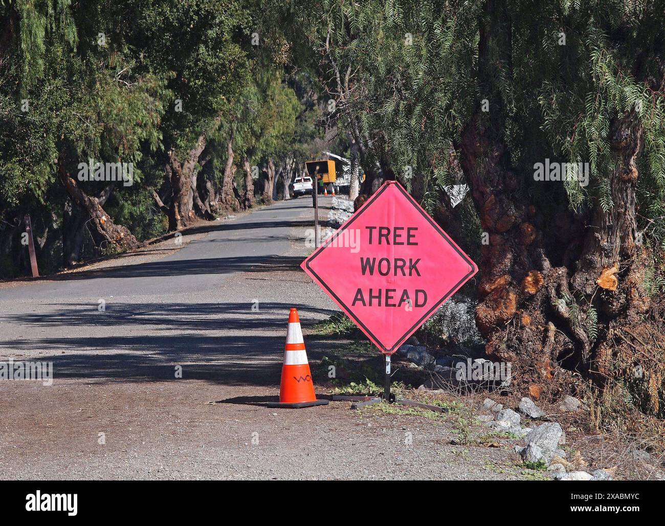 tree work ahead sign on Alameda Creek Trail in Union City, California ...