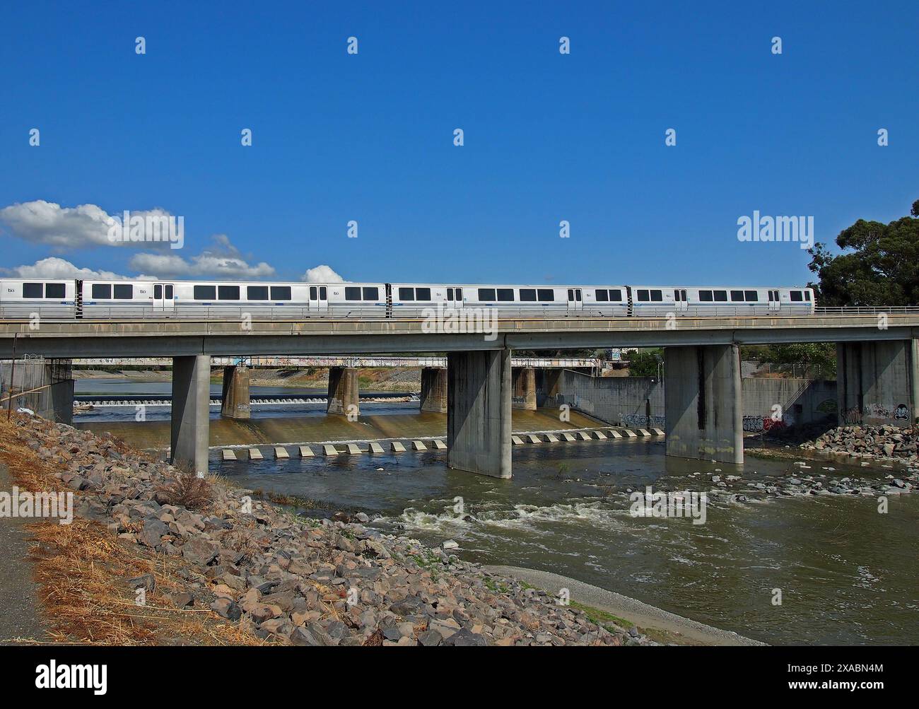 BART train crosses over the Alameda Creek, California Stock Photo - Alamy