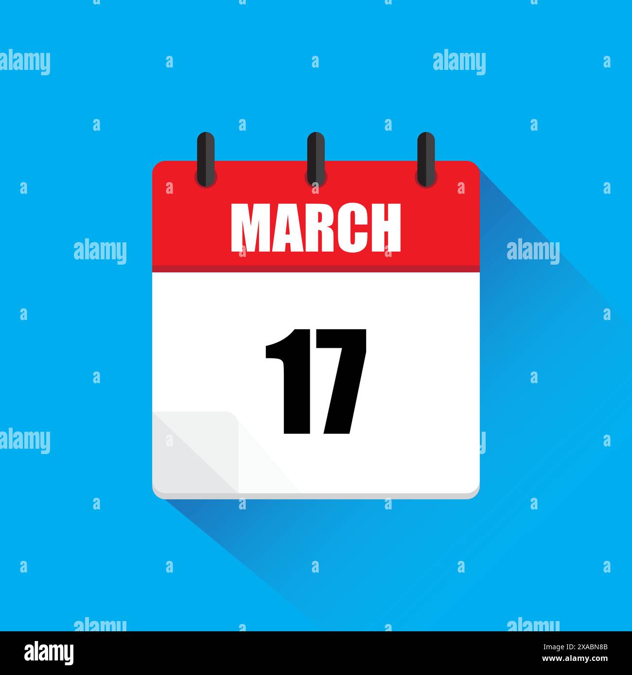 March calendar icon. Date 17 highlighted. Red and white colors. Vector ...