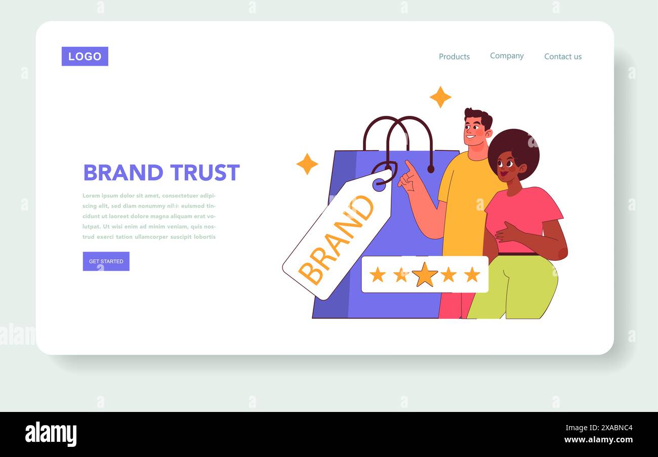 Brand trust concept. Illustration of a diverse couple appreciating a ...