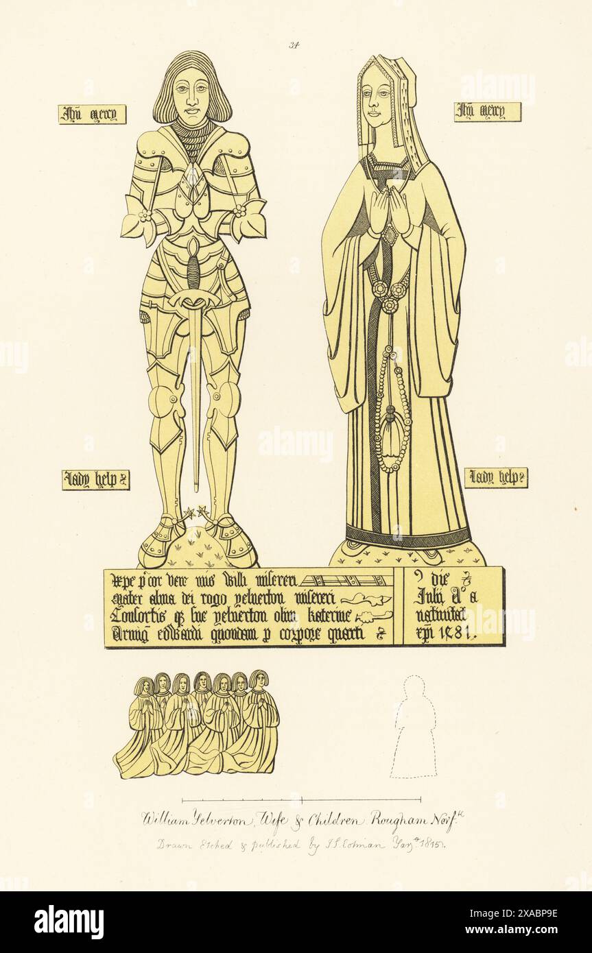 Sir William Yelverton and wfe Catharine Spelman, 1481. Knight in plate ...