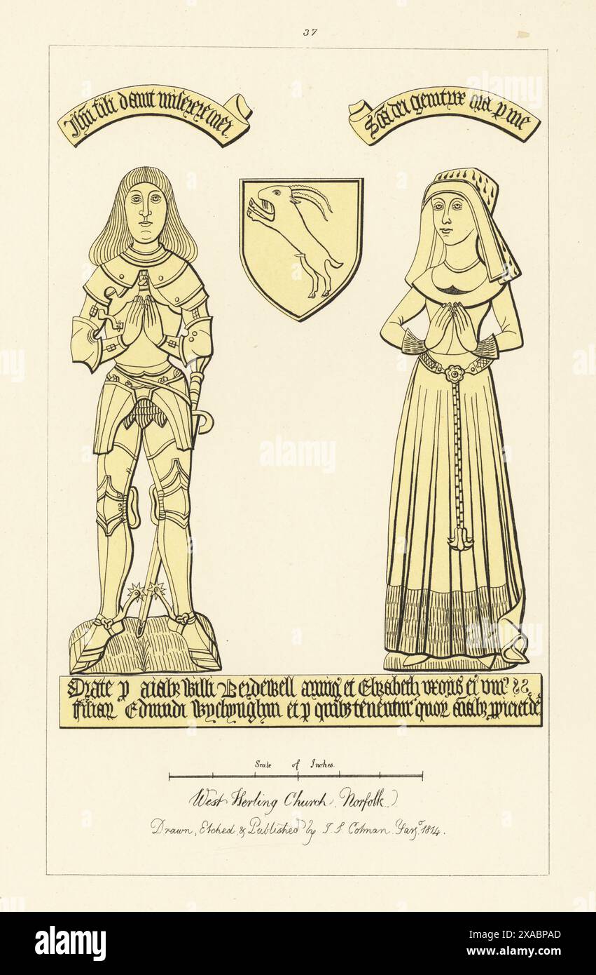 William Berdewell and first wife Elizabeth Wychyngham, 1490. Knight in ...