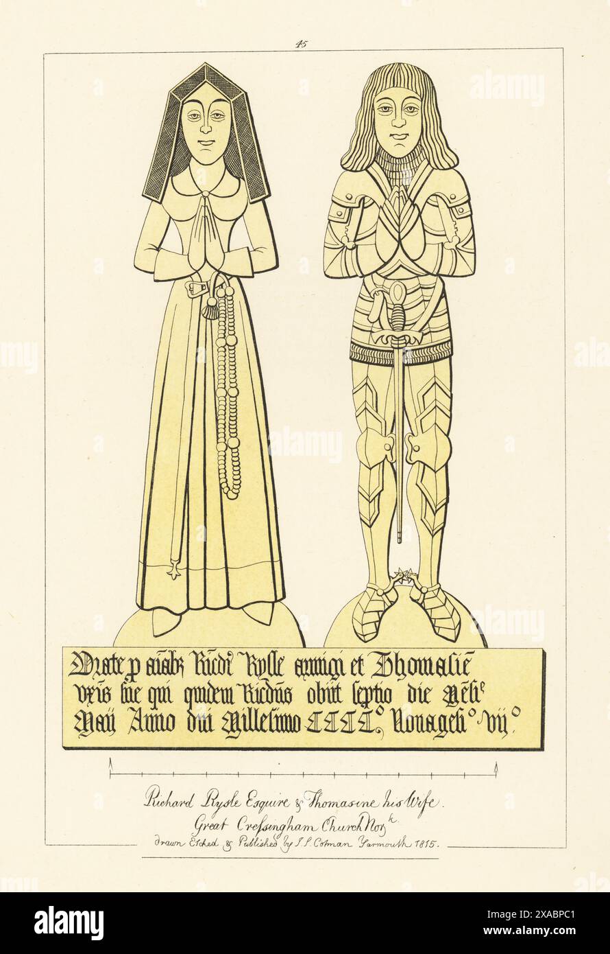Richard Rysle and wife Thomasina (Thomasine), 1497. Knight in plate ...