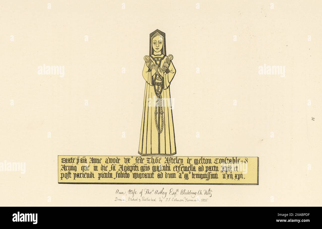Anne, second wife of Thomas Astley, died in childbirth, 1512. Depicted ...
