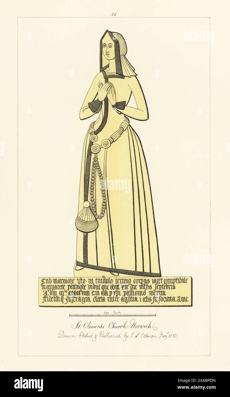 Margaret Pettwode, in pedimental headdress or gable hood, gown, girdle ...