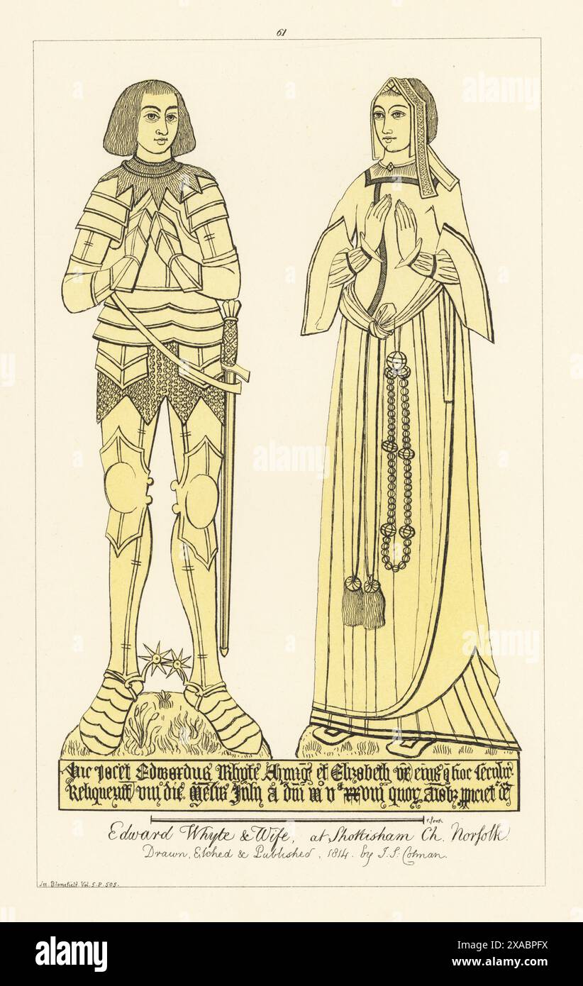 Edward Whyte and wife Elizabeth, 1528. Lawyer in plate armour with ...