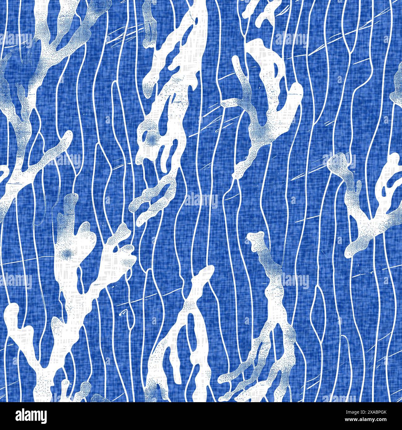 Whimsical seaweed kelp coastal electric blue beach pattern. Batik ...