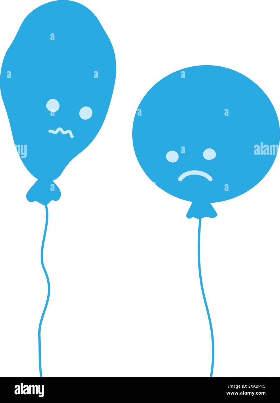 Circle and deflated balloon with sad smiley faces in trendy monochrome ...