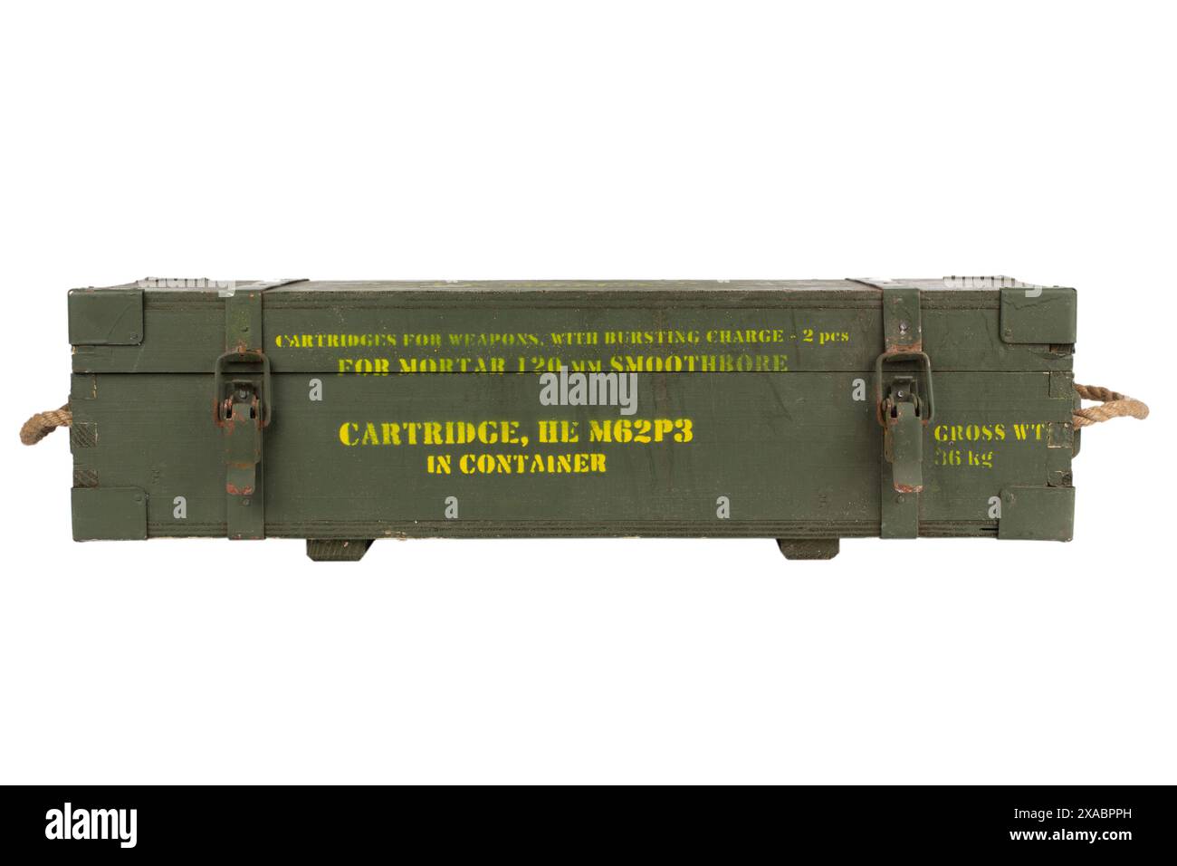 Ammunition crate green color for 120mm mortar shell isolated on white ...