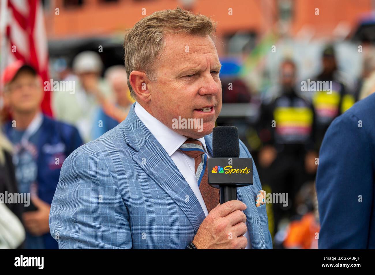 June 2nd 2024: NBC Sports broadcaster Leigh Diffey talks prior to the ...
