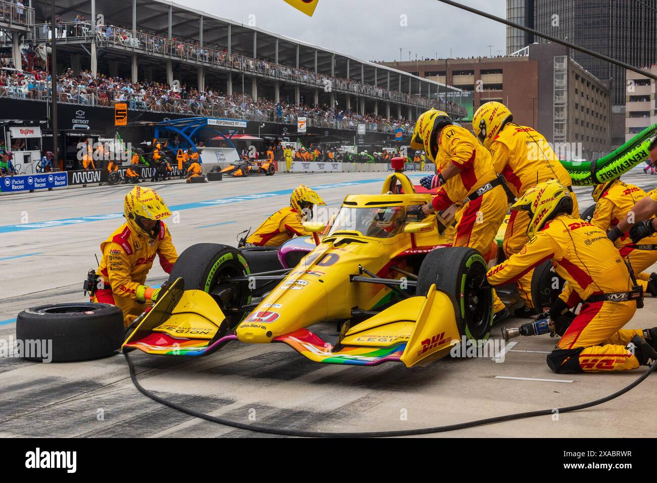 June 2nd 2024: Chip Ganassi Racing driver Alex Palou (10) makes a pit ...
