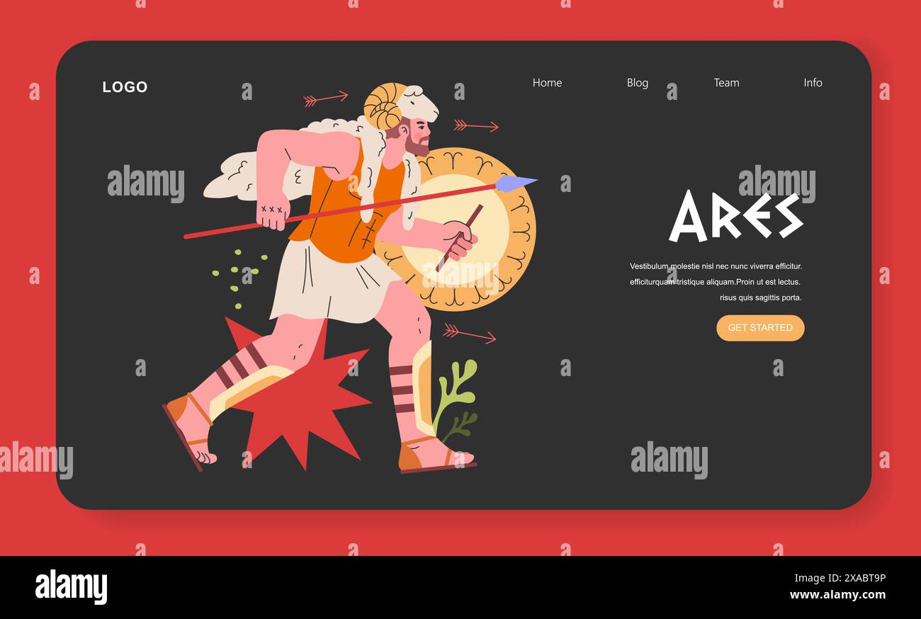 Ancient Greek Gods concept. A dynamic illustration of Ares, the ...