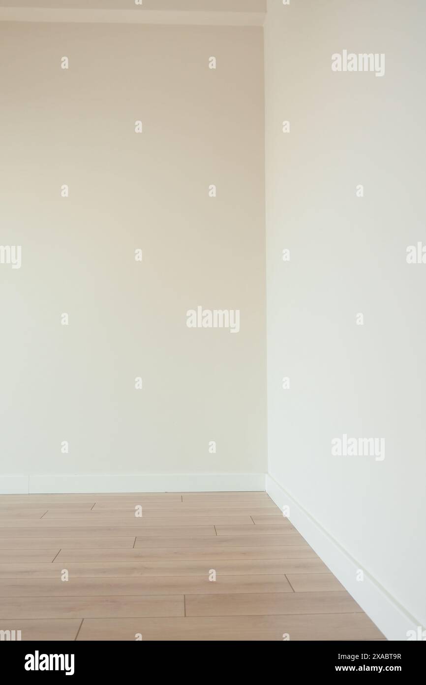 Simple background with empty thick wooden and blank white wall Stock ...