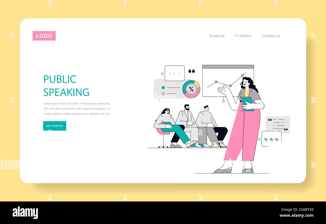 Public Speaking concept. A confident presenter communicates effective ...