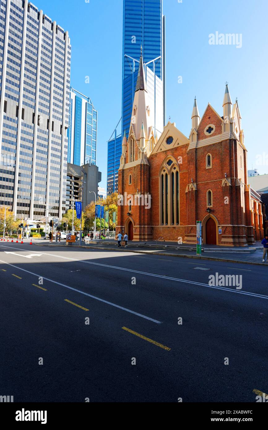 Wesley Church dwarfed by high rise buildings, Perth, Western Australia ...