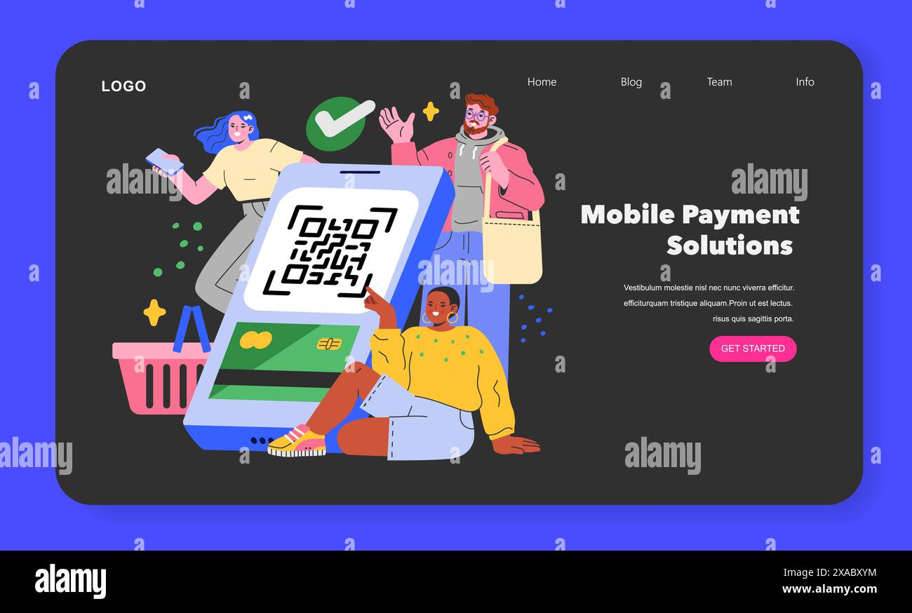 Retail Technology concept. Diverse people engaging with modern mobile ...