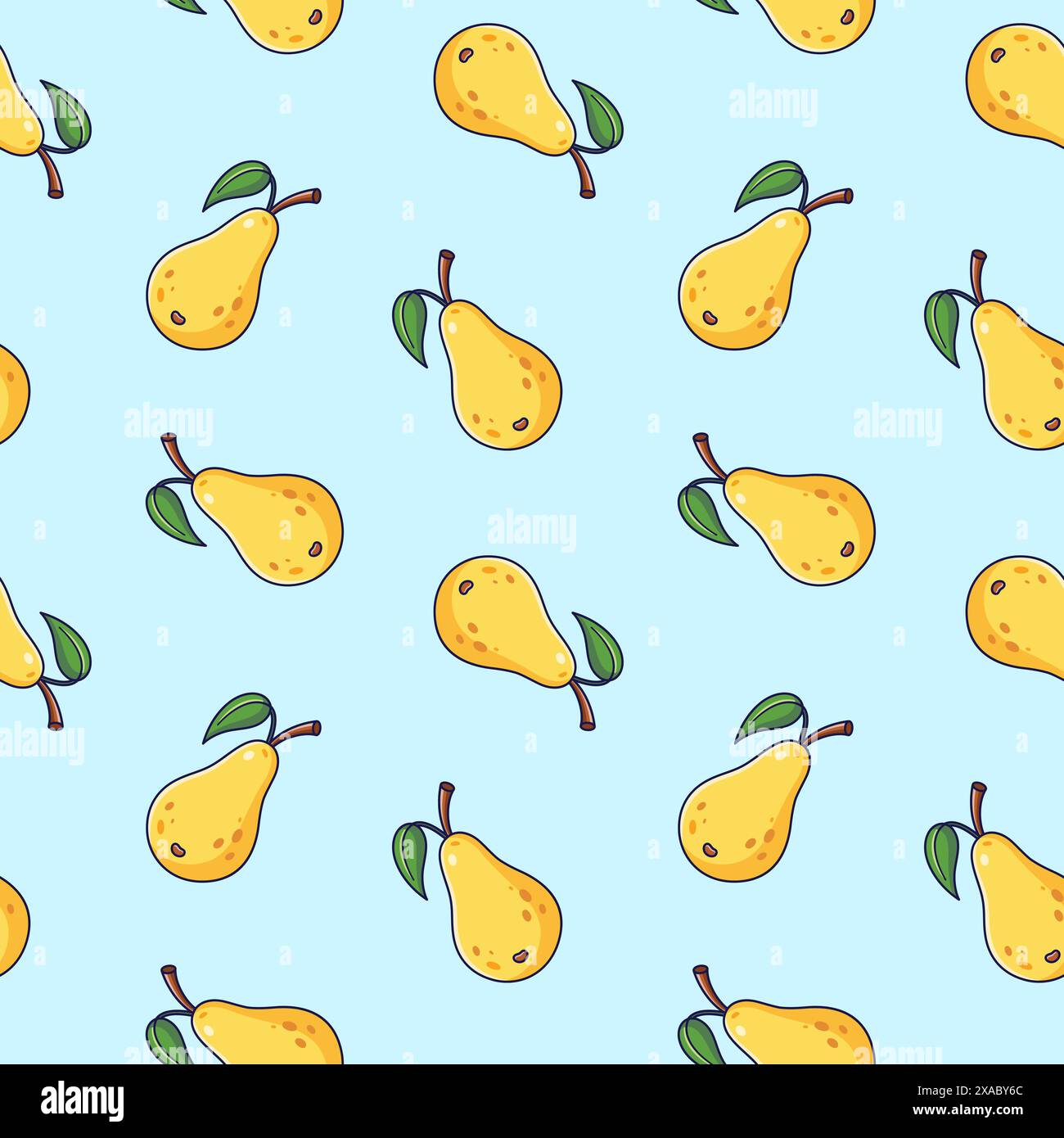 Cute yellow Pear seamless pattern in doodle style. Vector hand drawn cartoon Pear illustration ...