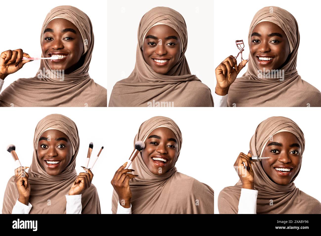 Young Woman Wearing a Hijab Demonstrates Makeup and Skincare Routine ...