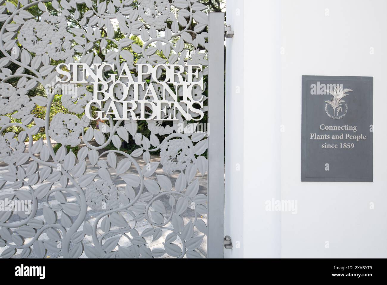5th June 2024. Singapore Botanic Gardens signage on the flowery pattern ...