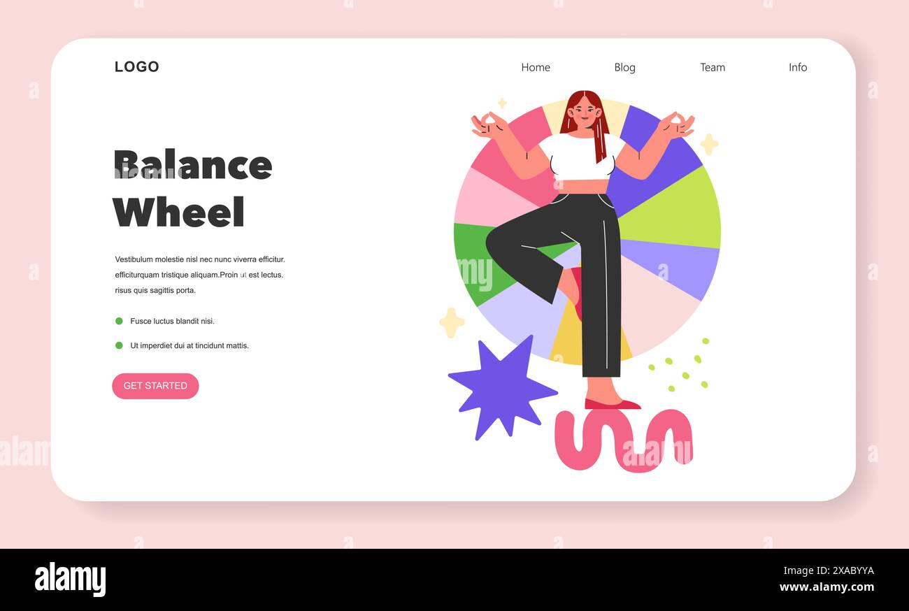 Balance Wheel concept. An illustration of a woman maintaining balance ...