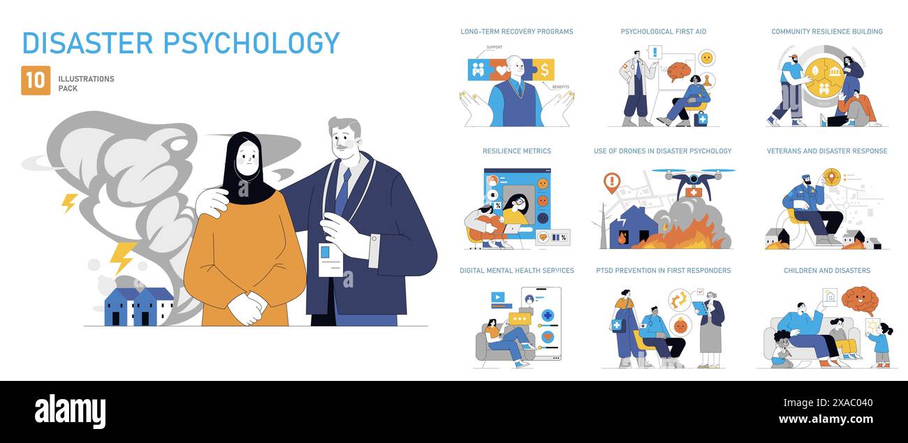Disaster Psychology set. Mental health support and recovery strategies ...