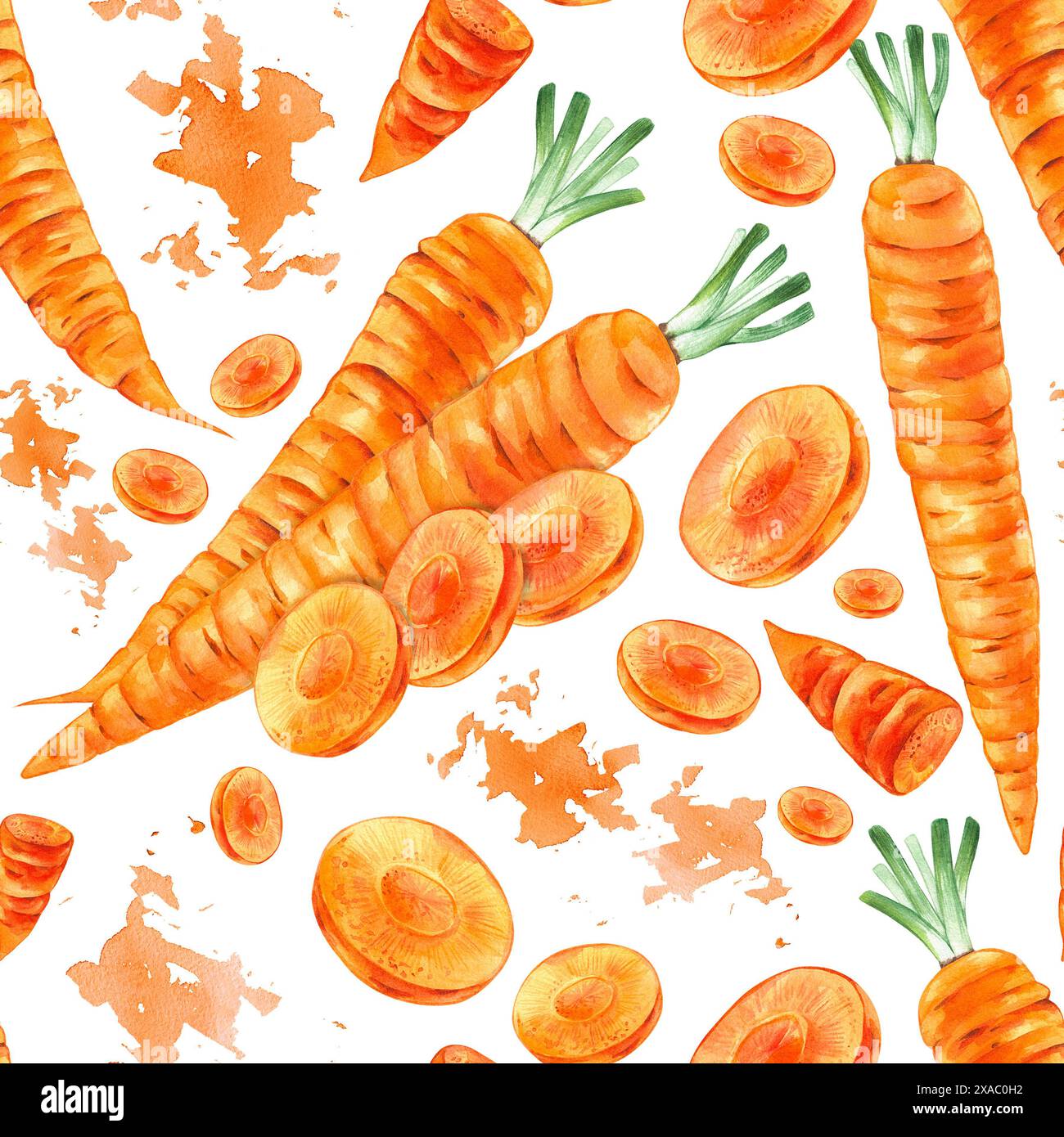 Carrots watercolor seamless pattern on a white background. Carrots hand ...