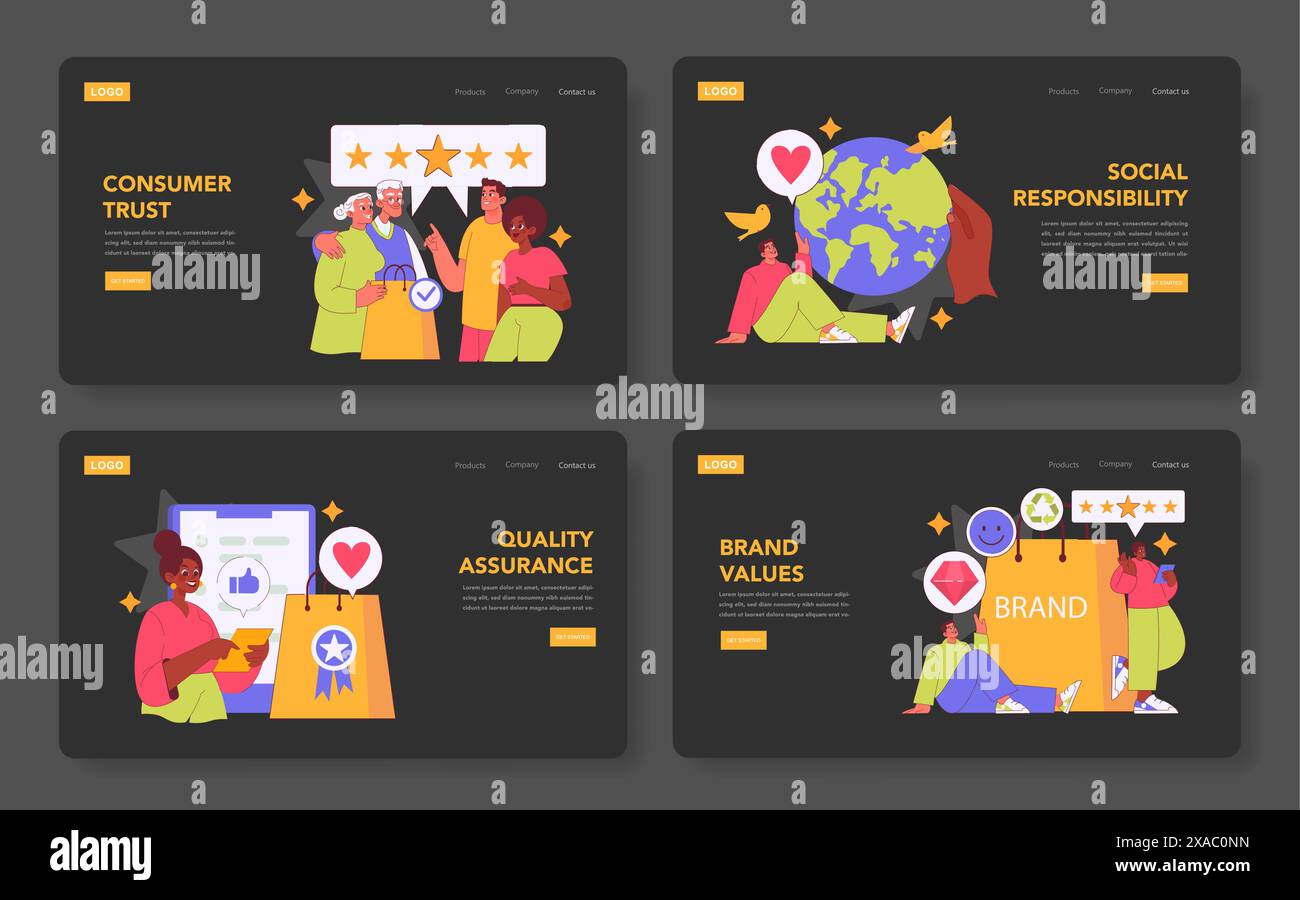 Brand Authenticity set illustrates building trust, social ...