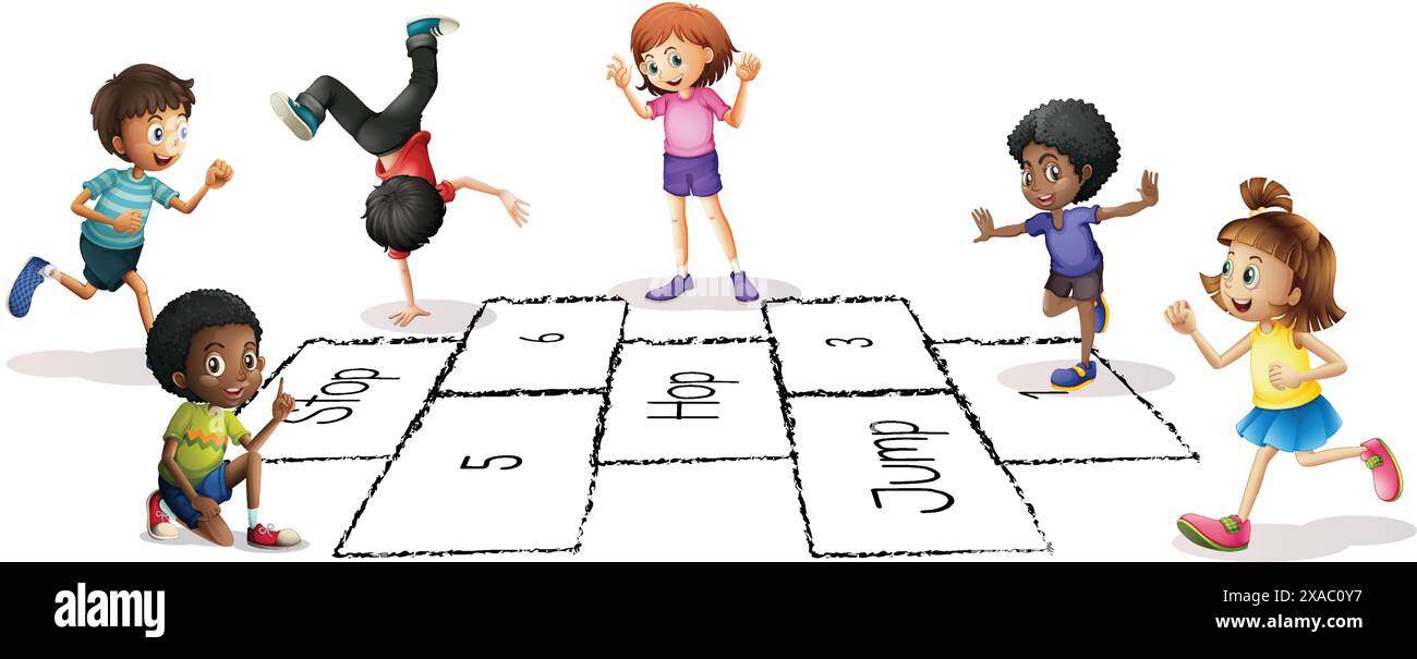 Kids enjoying a fun hopscotch game Stock Vector Image & Art - Alamy
