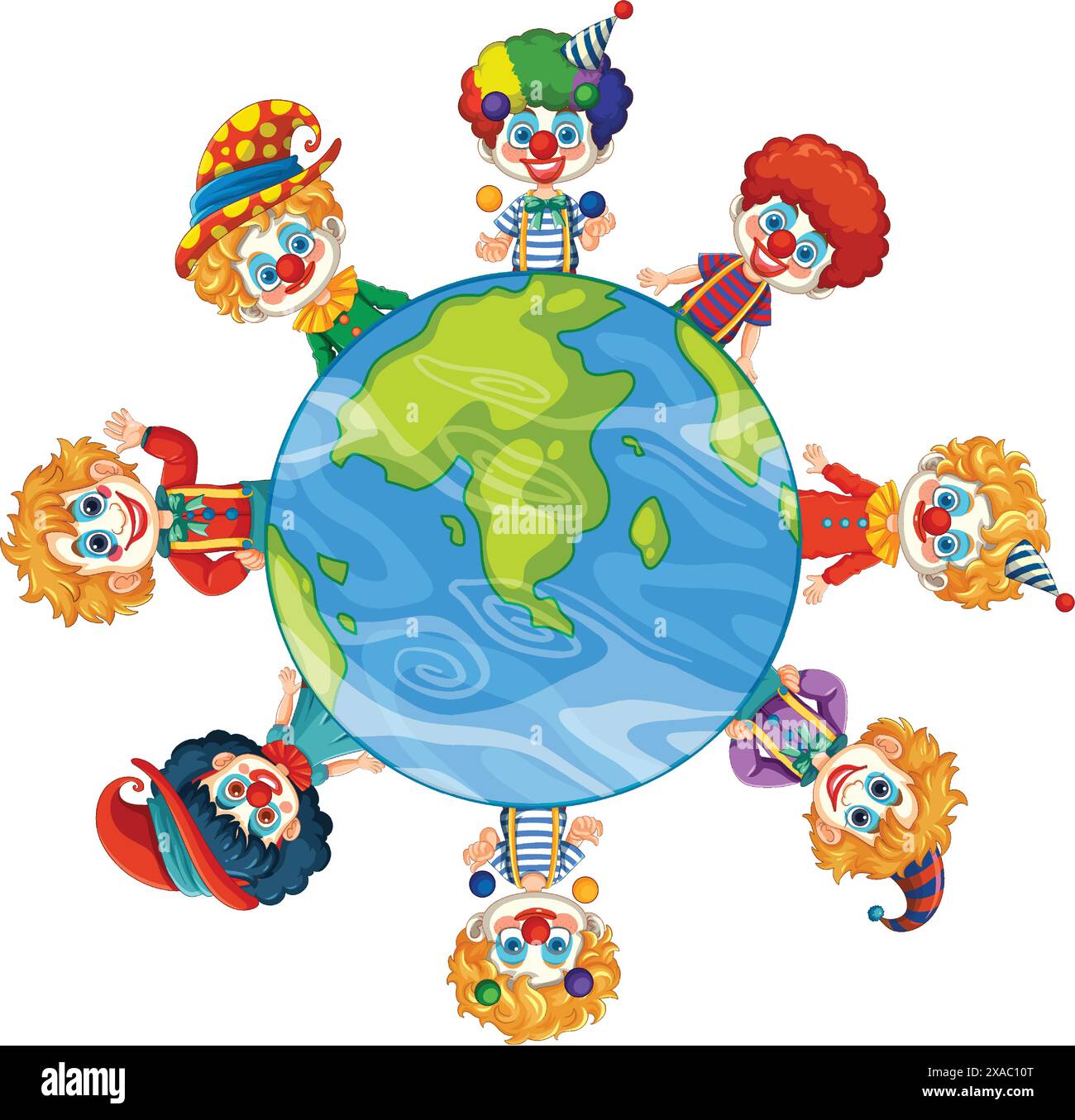 Colorful clowns encircle the Earth, symbolizing unity Stock Vector ...