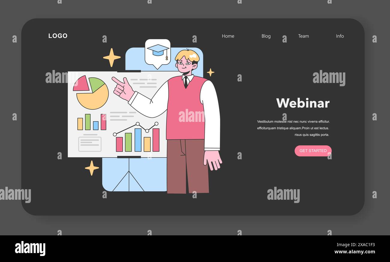 Confident educator explaining data charts on a presentation board. Man ...