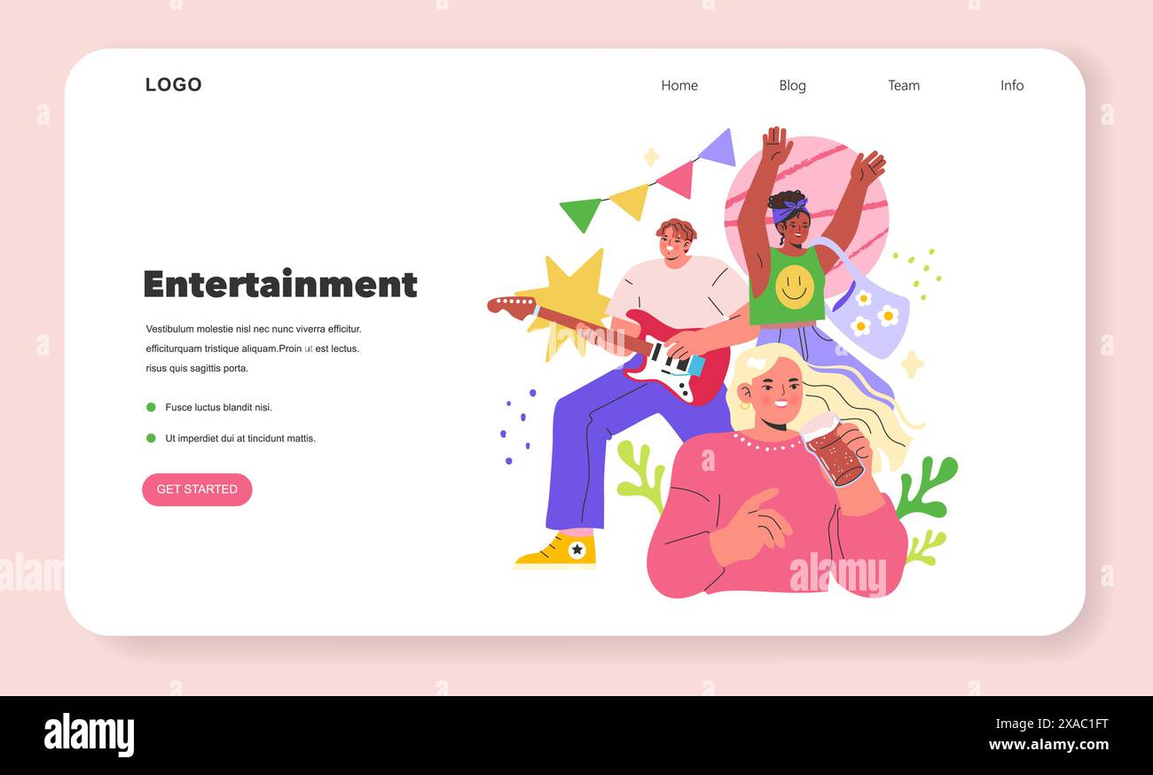 Website homepage concept with vibrant illustration of young people ...