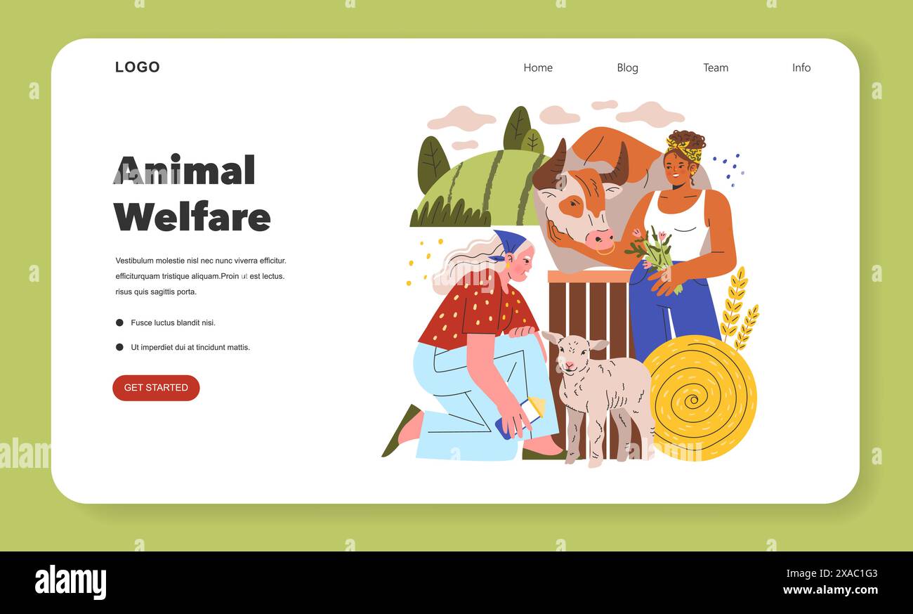 Animal Welfare concept. Compassionate farmers caring for livestock on a ...