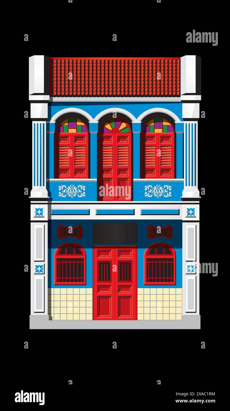Colorful historical colonial style double storey shop house Stock ...