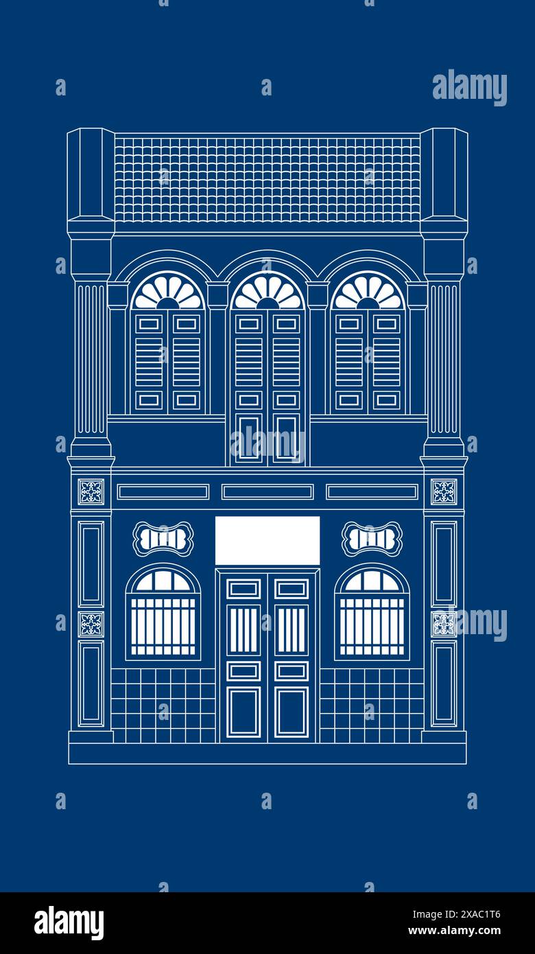 Monotone historical colonial style double storey shop house Stock ...