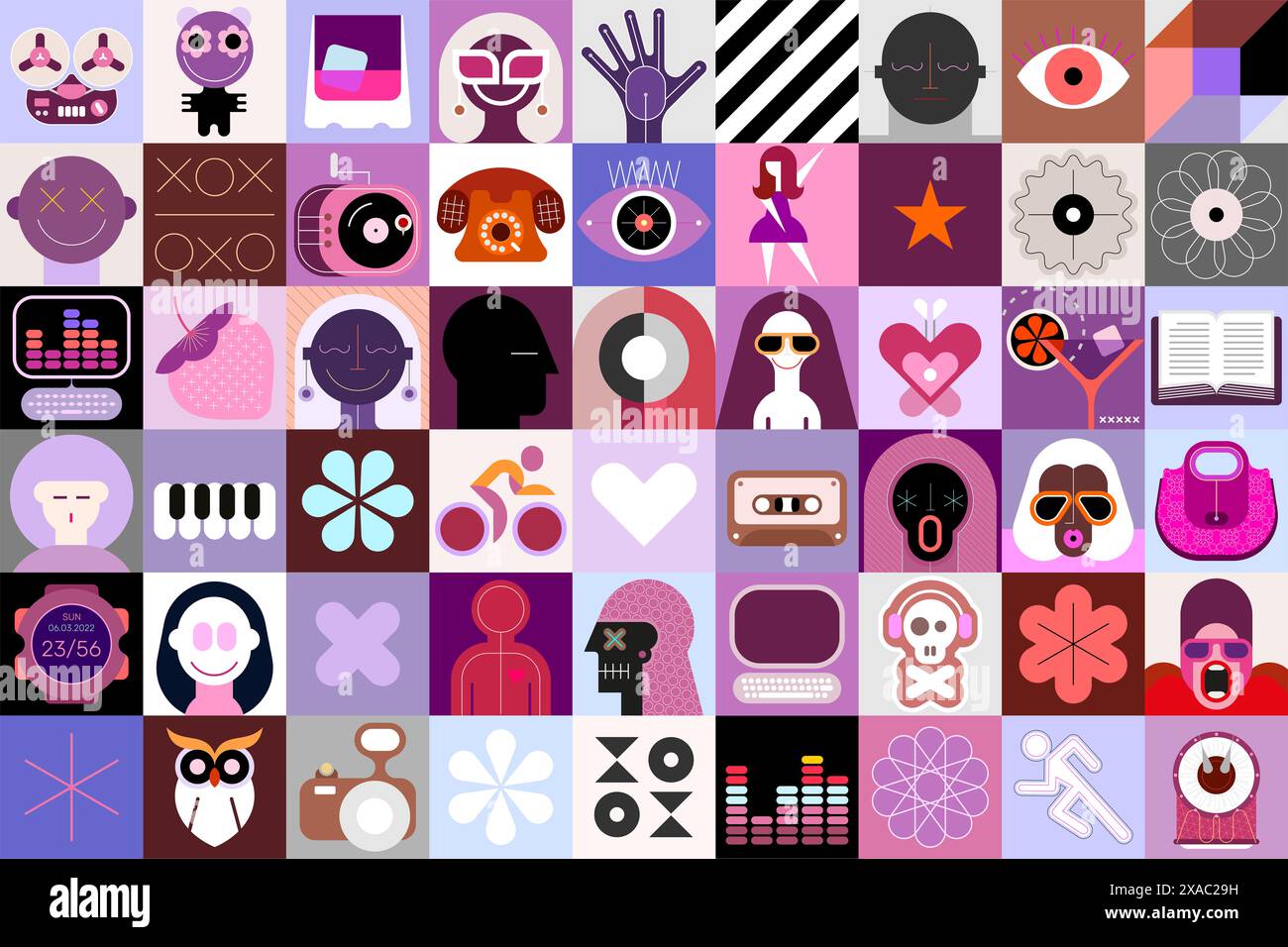 A collage of different vector design elements and people avatars, each ...