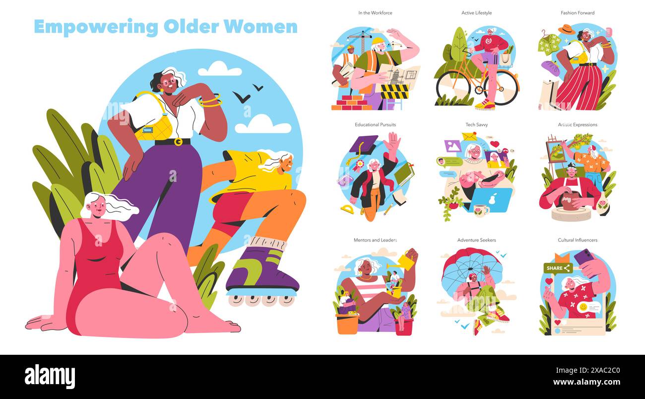 Empowering Older Women set. Celebrating the diverse roles and ...