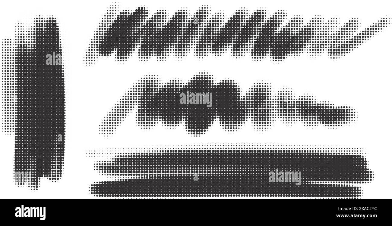 Halftone noisy gradient paint brush stroke. Dotted vector blobs ...